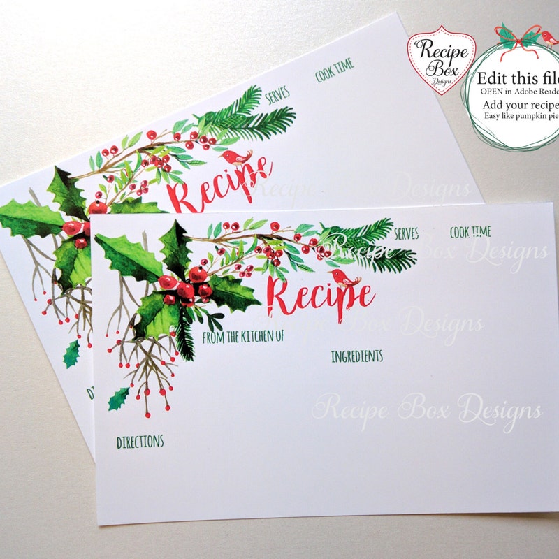 Holiday Recipe Cards - Etsy