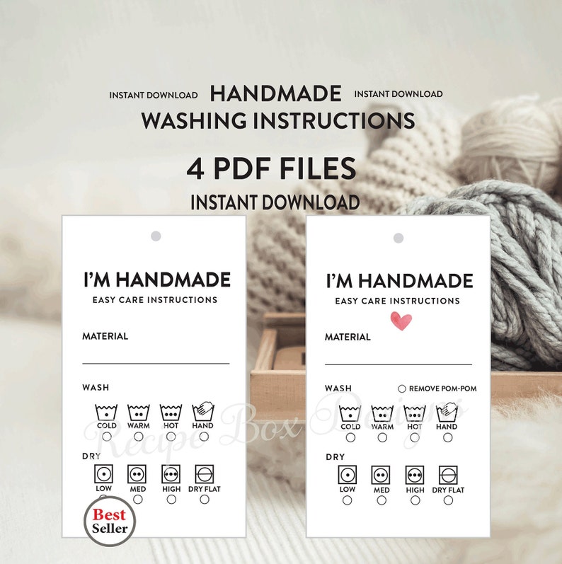 Care Label Tags for Handmade Knits, Crochet, Care Labels for Crochet ...