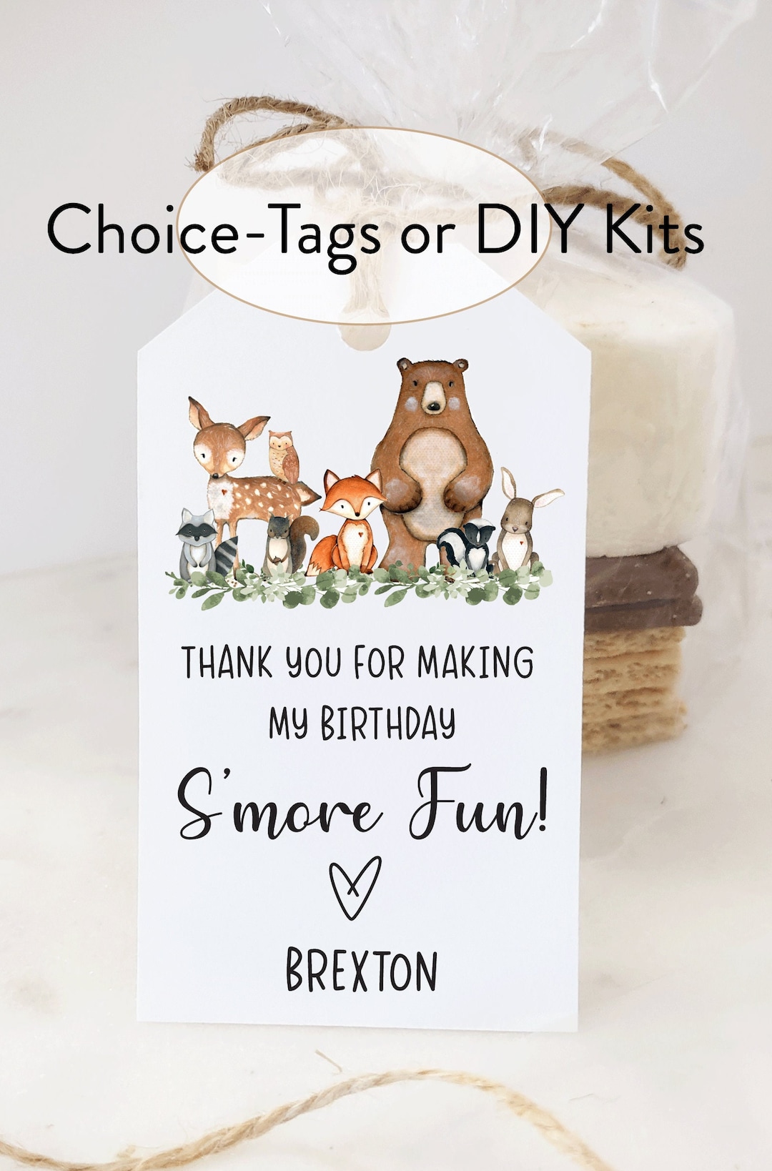 Smore Fun, Woodland Animals Theme Birthday Favor Tags, Thank You for ...