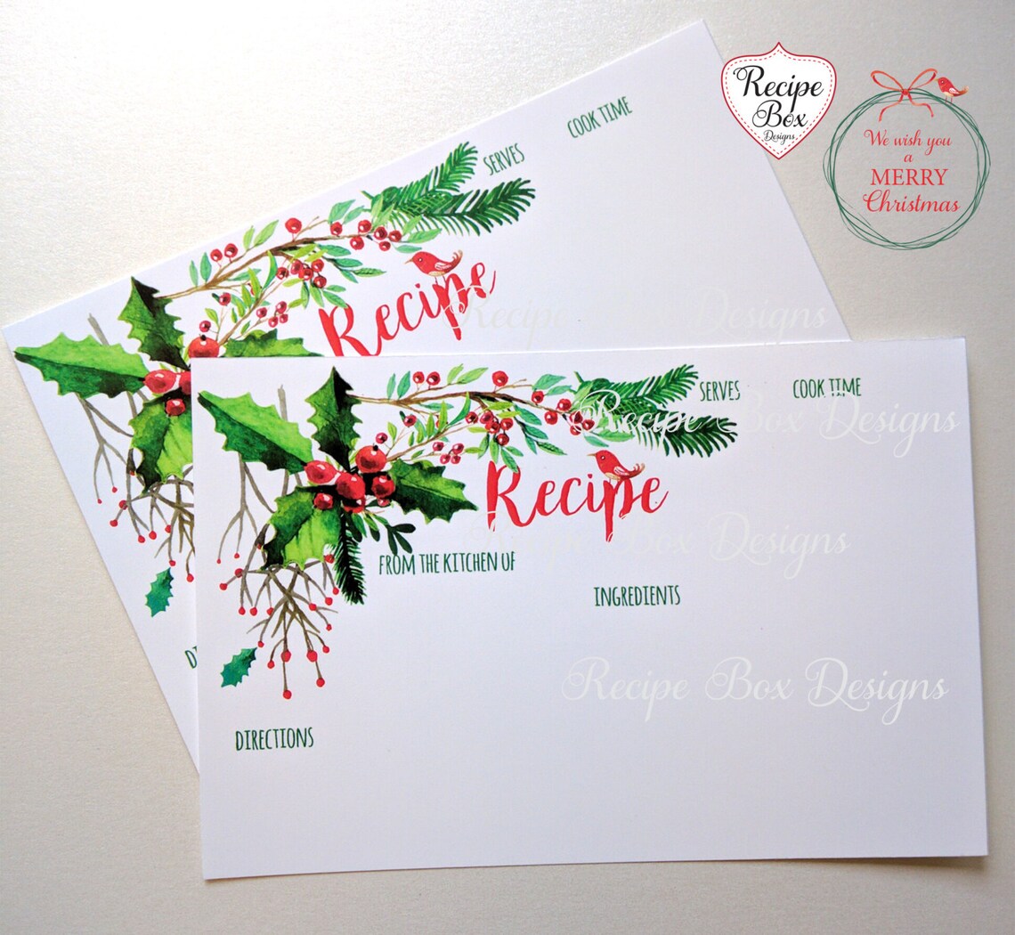 Christmas Holiday Recipe Cards Printable Holiday Recipe - Etsy