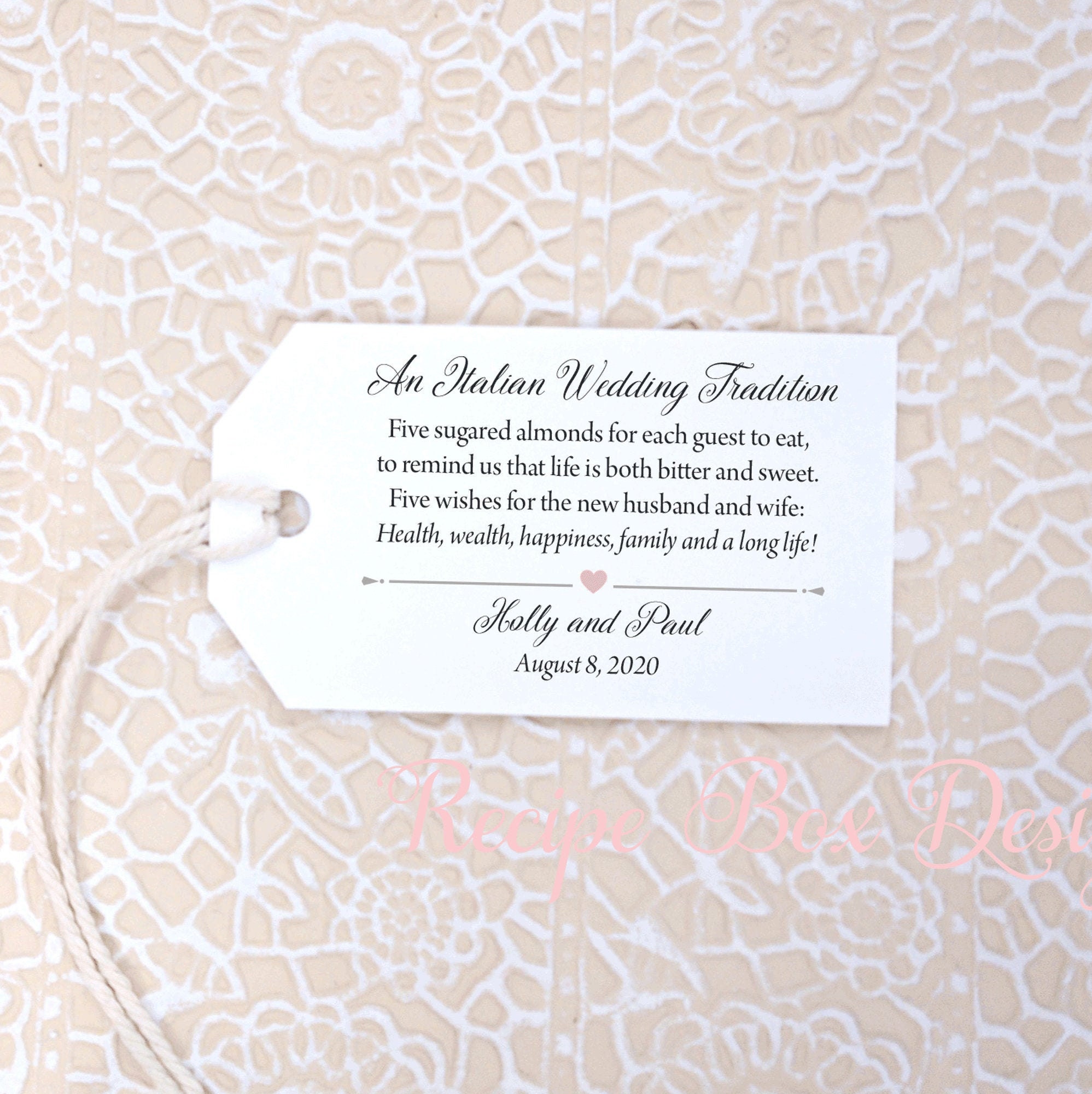 Jordan Almond tags, Italian Wedding favor tags, Personalized, Wedding ...