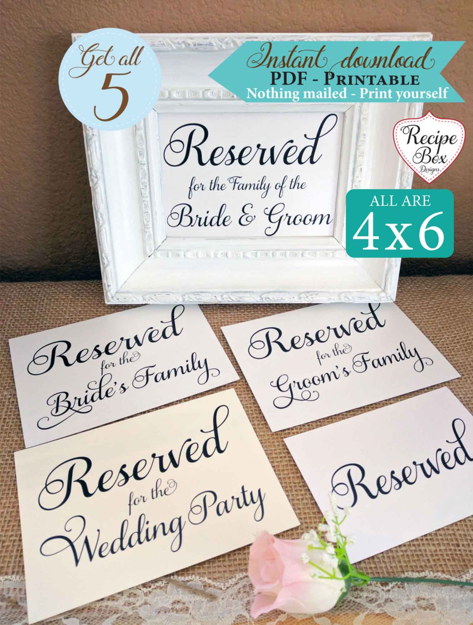 Printable Wedding Signs 4x6 Reserved Sign Wedding Printable - Etsy