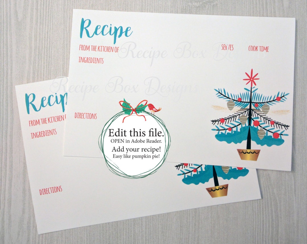 Christmas DIY Printable Holiday Recipe Cards, Christmas Recipe Cards ...