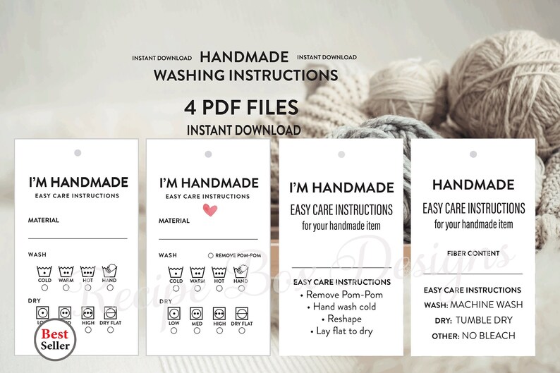 Care Label Tags for Handmade Knits, Crochet, Care Labels for Crochet ...