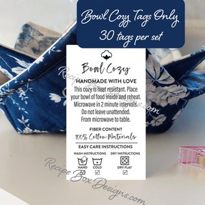 Printed Bowl Cozy Care Tag for Bowl Cozy, Care Card Tag and Labels for ...