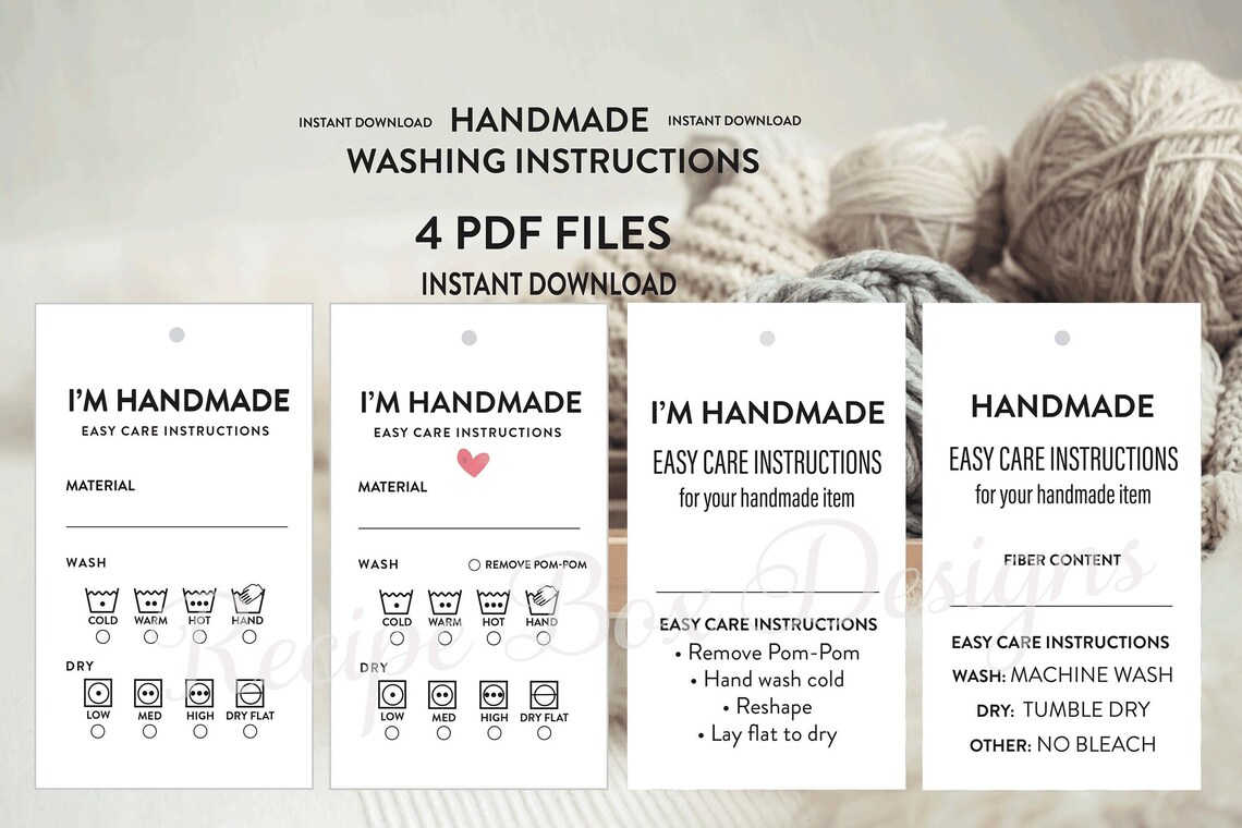 Care Label Tags for Handmade Knits, Crochet, Care Labels for Crochet ...