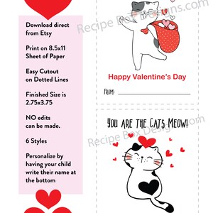 Printable Cat Valentine's Day Cards, Classroom Valentine's Day Favor ...