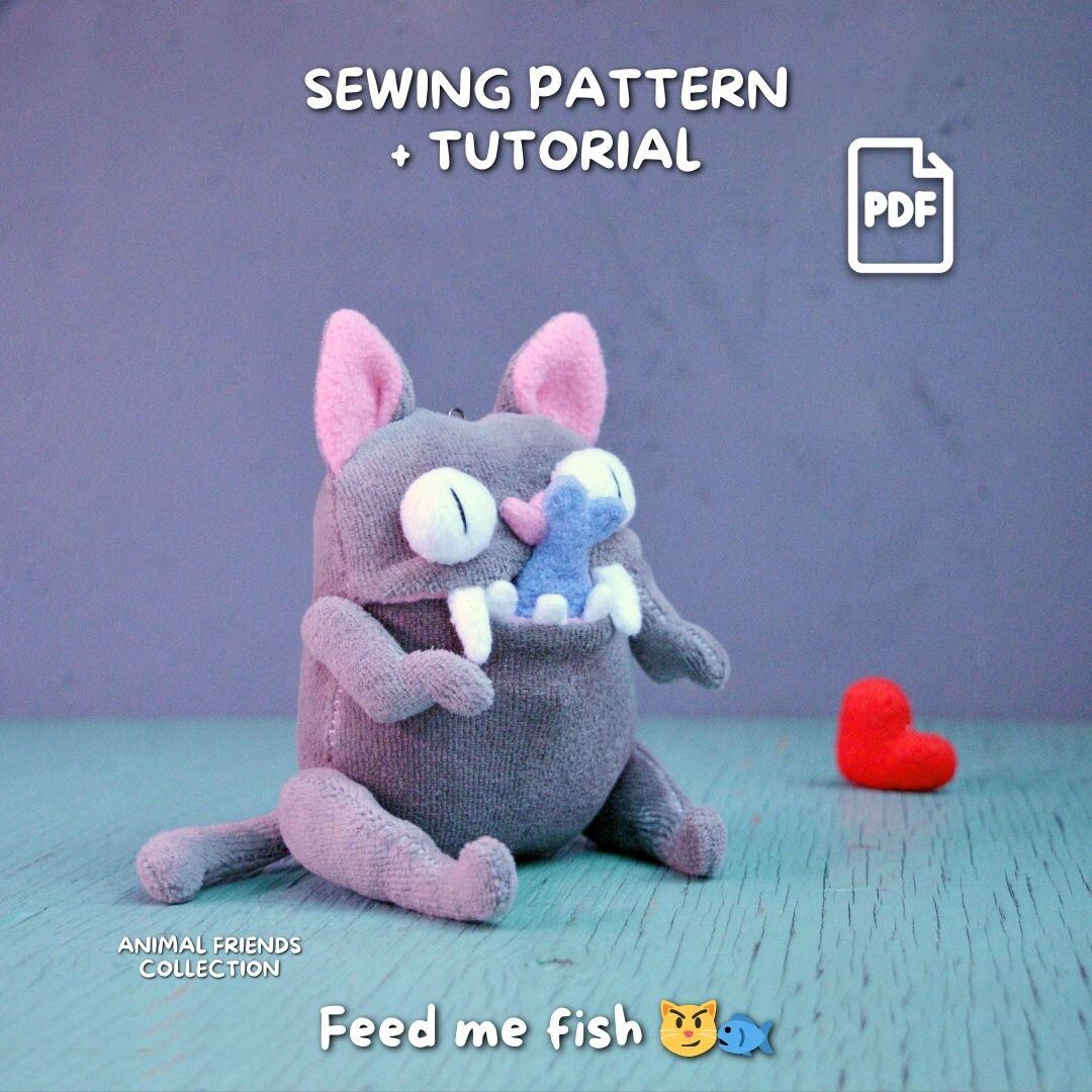 Cat Sewing Pattern With Secret Mouth Pocket. Fish Accessory Plush PDF ...
