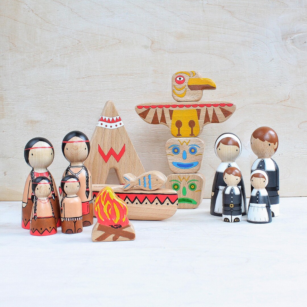 BIG SET 16 Pcs Pilgrims and Native American Peg Doll Thanksgiving ...