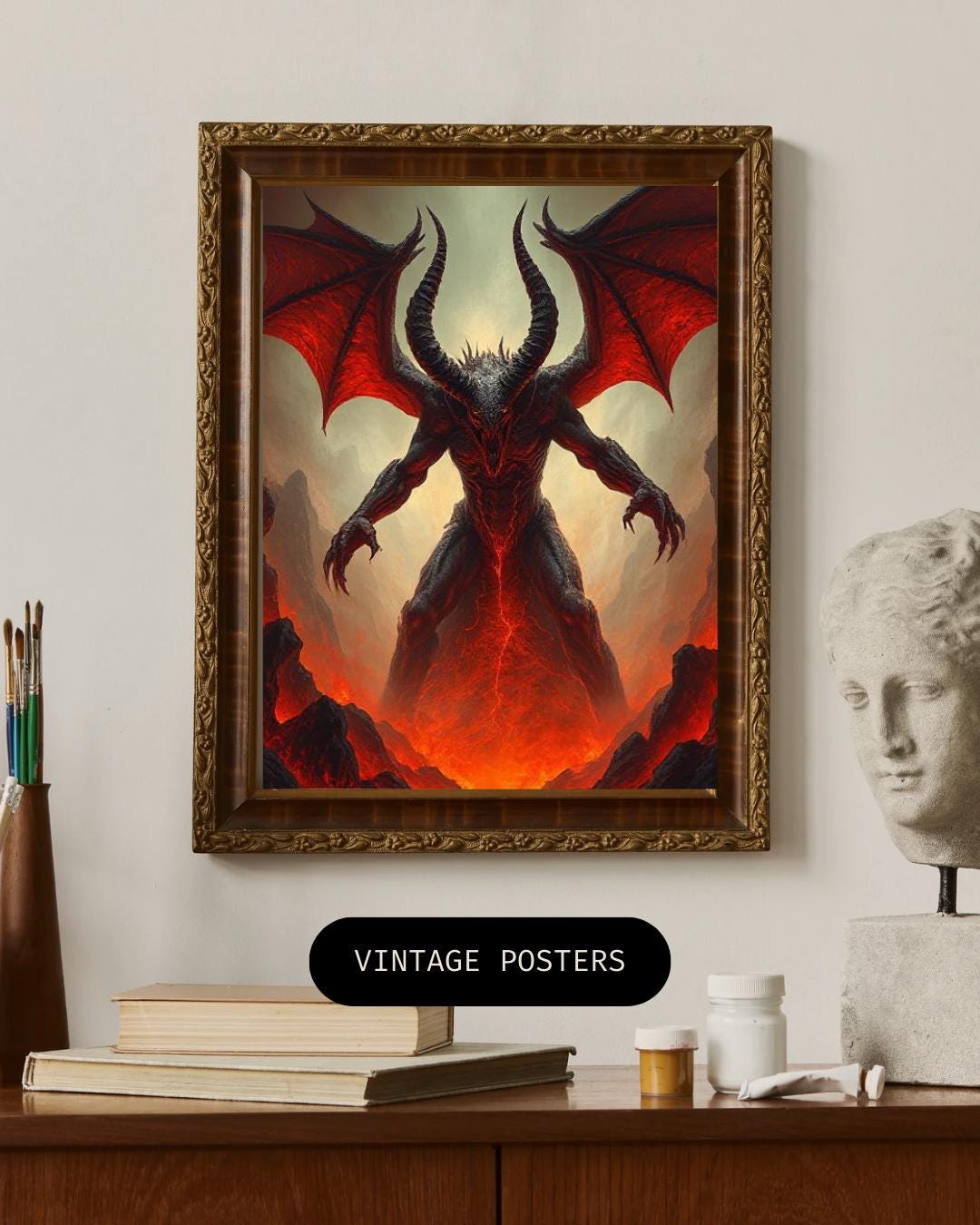 Canvas Stretched Wall Art, Demon From the Depths, Horror Home Decor ...