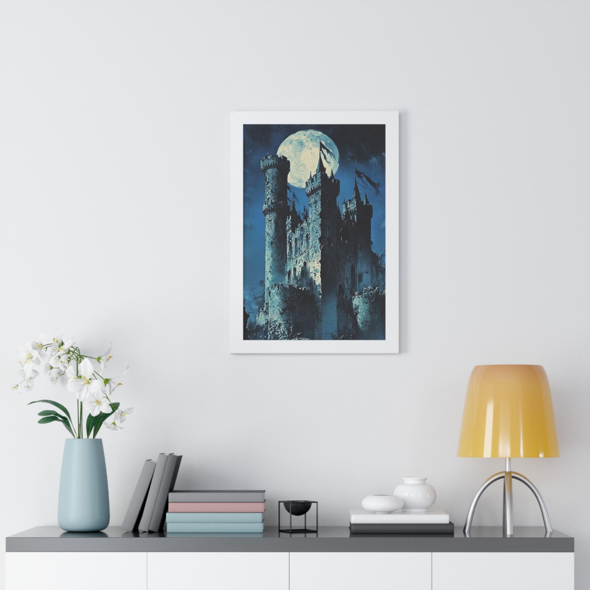 Vertical Poster, Castle With Moon Wall Art, Framed Home Decor, Gothic ...