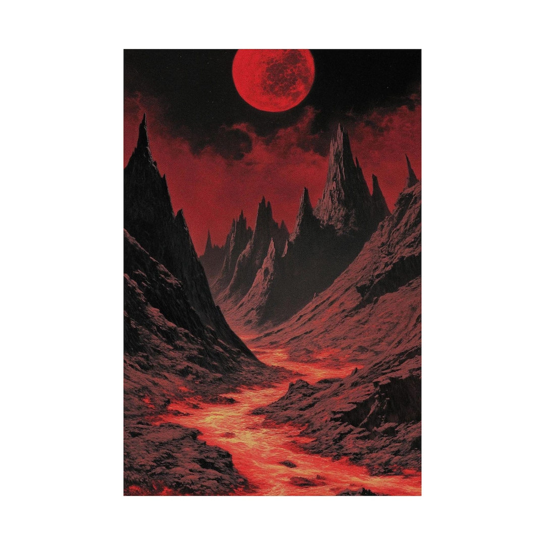 Vertical Poster, Red Moon Art Print, Matte Wall Art, Home Decor ...