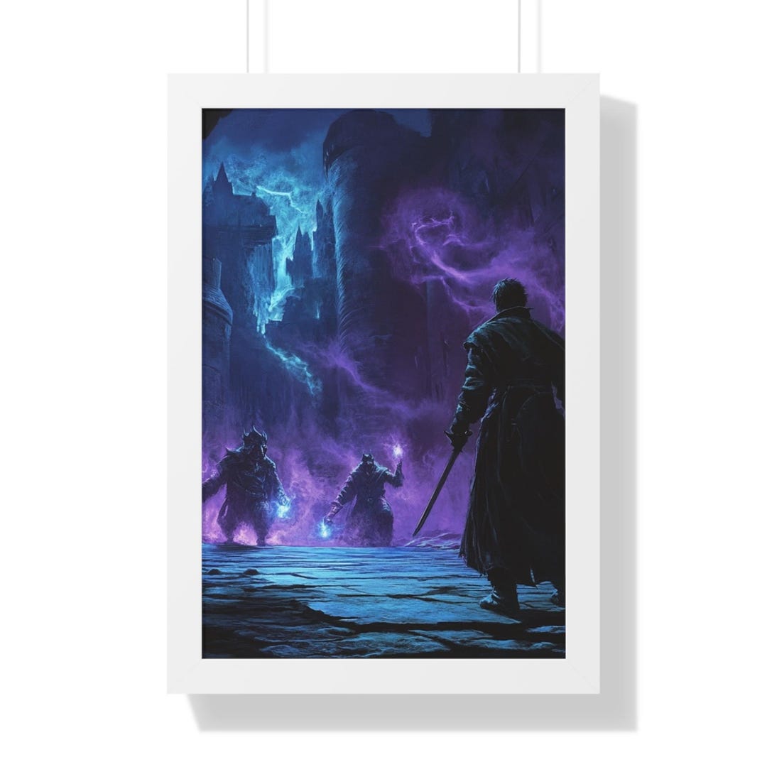 Fantasy Knight Vs Wizard Framed Poster, Dungeon Room Decor - Etsy