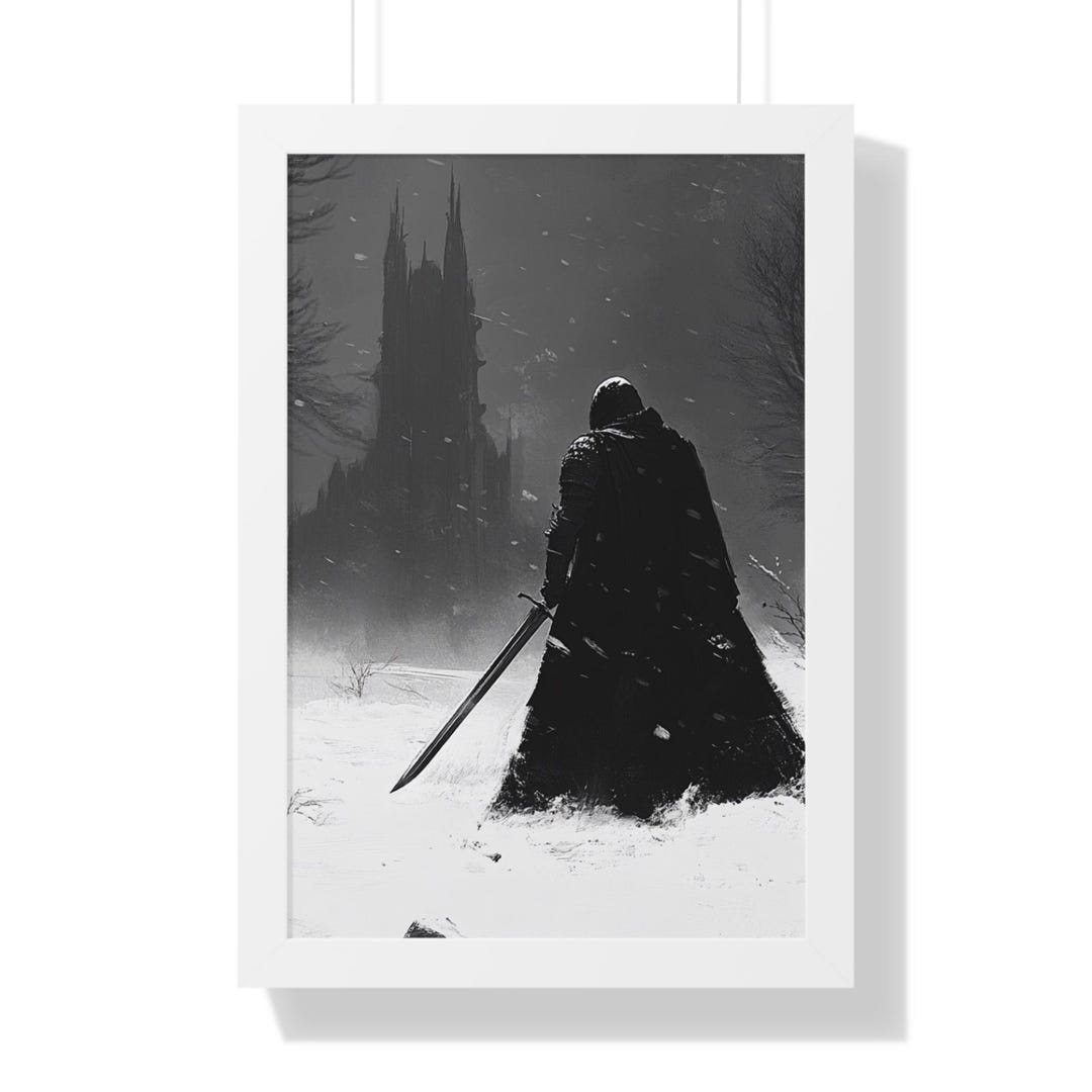 Framed Vertical Poster, Knight in Snow Wall Art Print, Medieval Fantasy ...