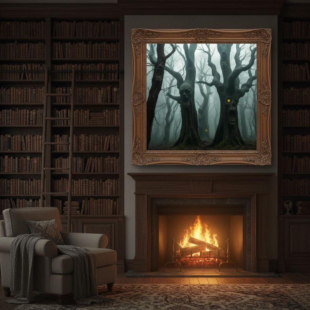 Dark Twisted Trees in Forest With Faces: Home Decor, Gothic Artwork ...