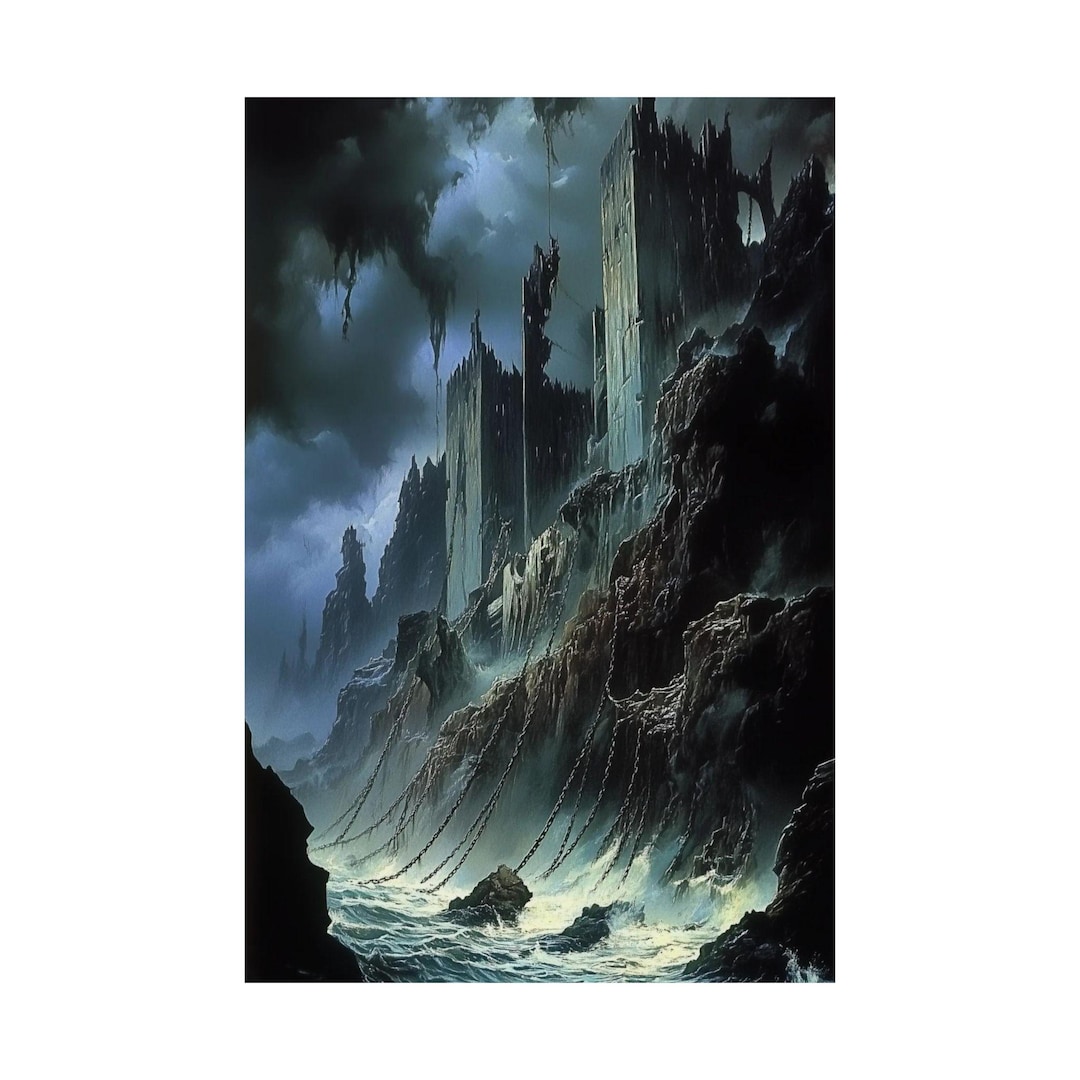 Gothic Castle Ocean Poster, Spooky Halloween Art Print - Etsy