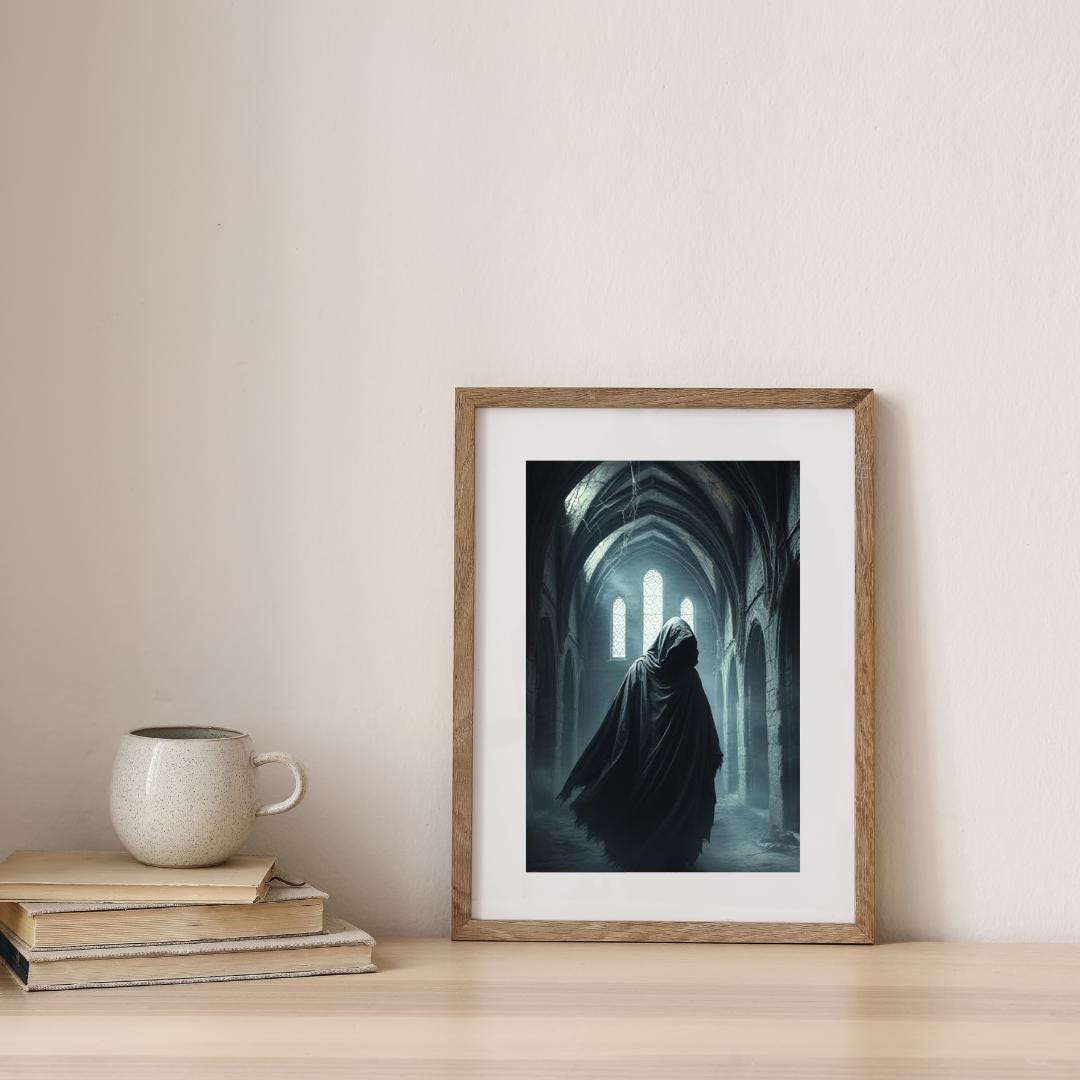 Cloaked Figure Print: Gothic Church, Spooky Halloween Decor - Etsy