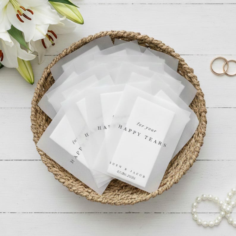 Personalized Wedding Tissue Packets, Elegant Favor, Happy Tears ...