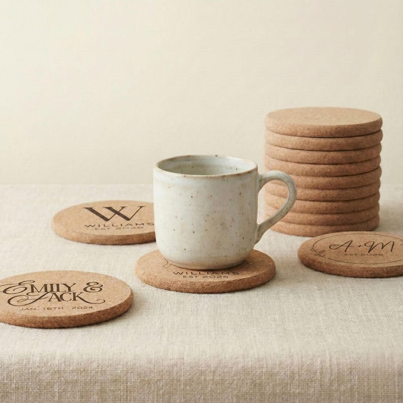 Personalized Engraved Cork Coasters, Wedding Favors, Rustic ...