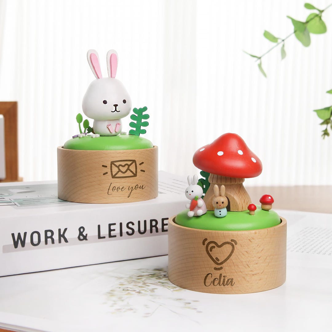 Wooden Bunny Music Box – Custom Anime Music Box, Bunny Carousel ...