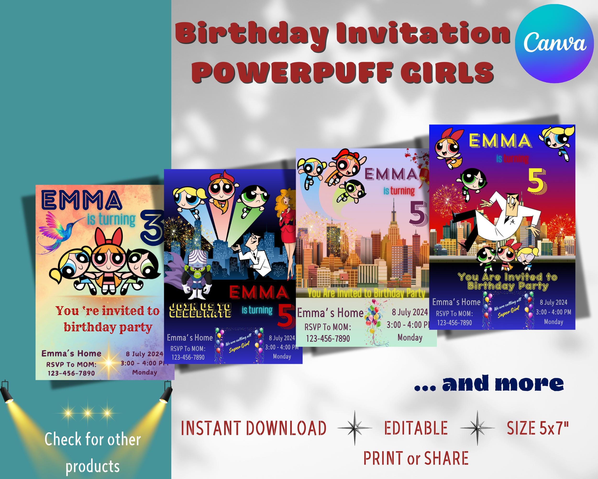 Editable Digital Powerpuff Girls Birthday Invitation Template ...