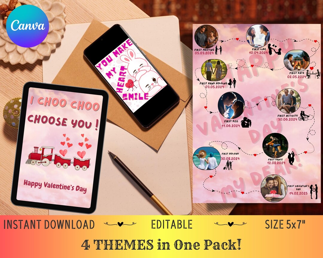 Editable Happy Valentine's Day Gift Card, Customizable Romantic Love ...