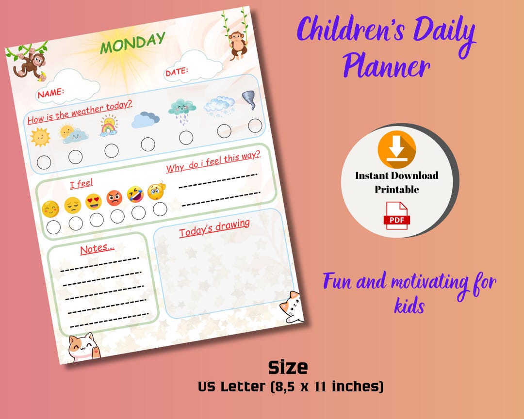 Colorful 7-day Kids' Activity Tracker and Planner - Printable and ...