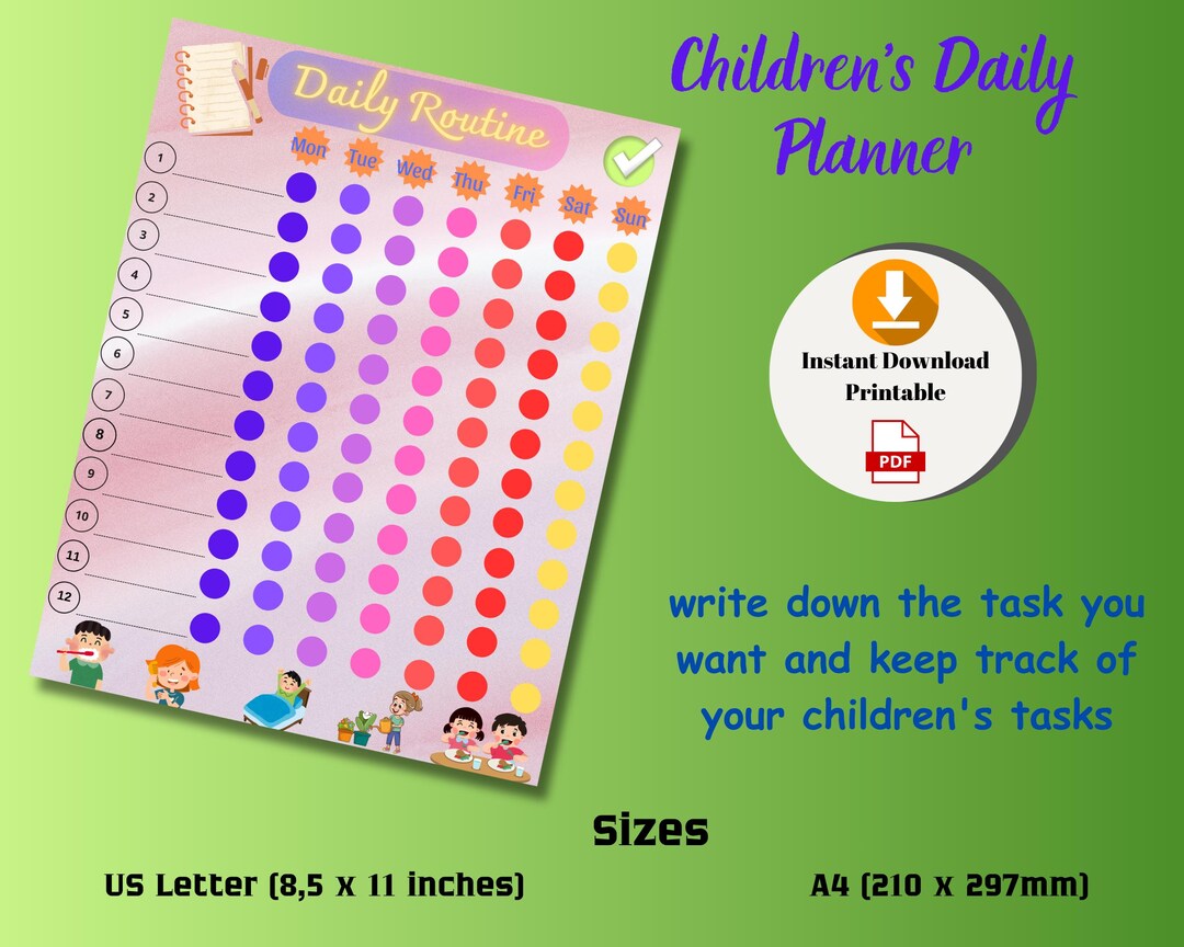 Rainbow Colorful 7-day Kids' Activity Tracker and Planner - Printable ...