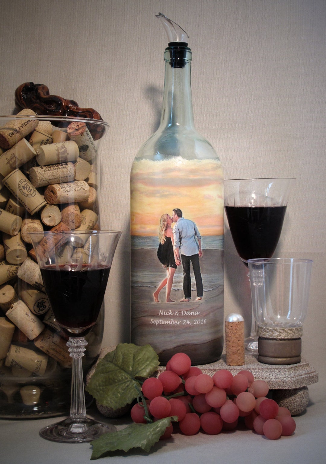 Wine Unity Ceremony Bottle, Hand Painted Bottle With Your Photo, Unique ...