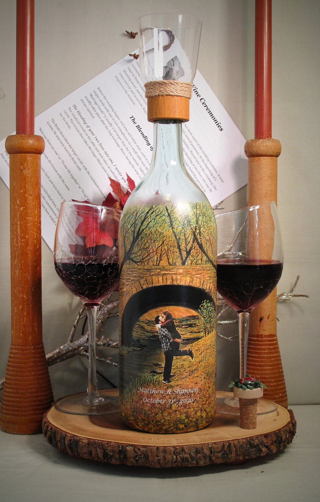 Wine Unity Ceremony Bottle With Your Photo and Hand Painted ...