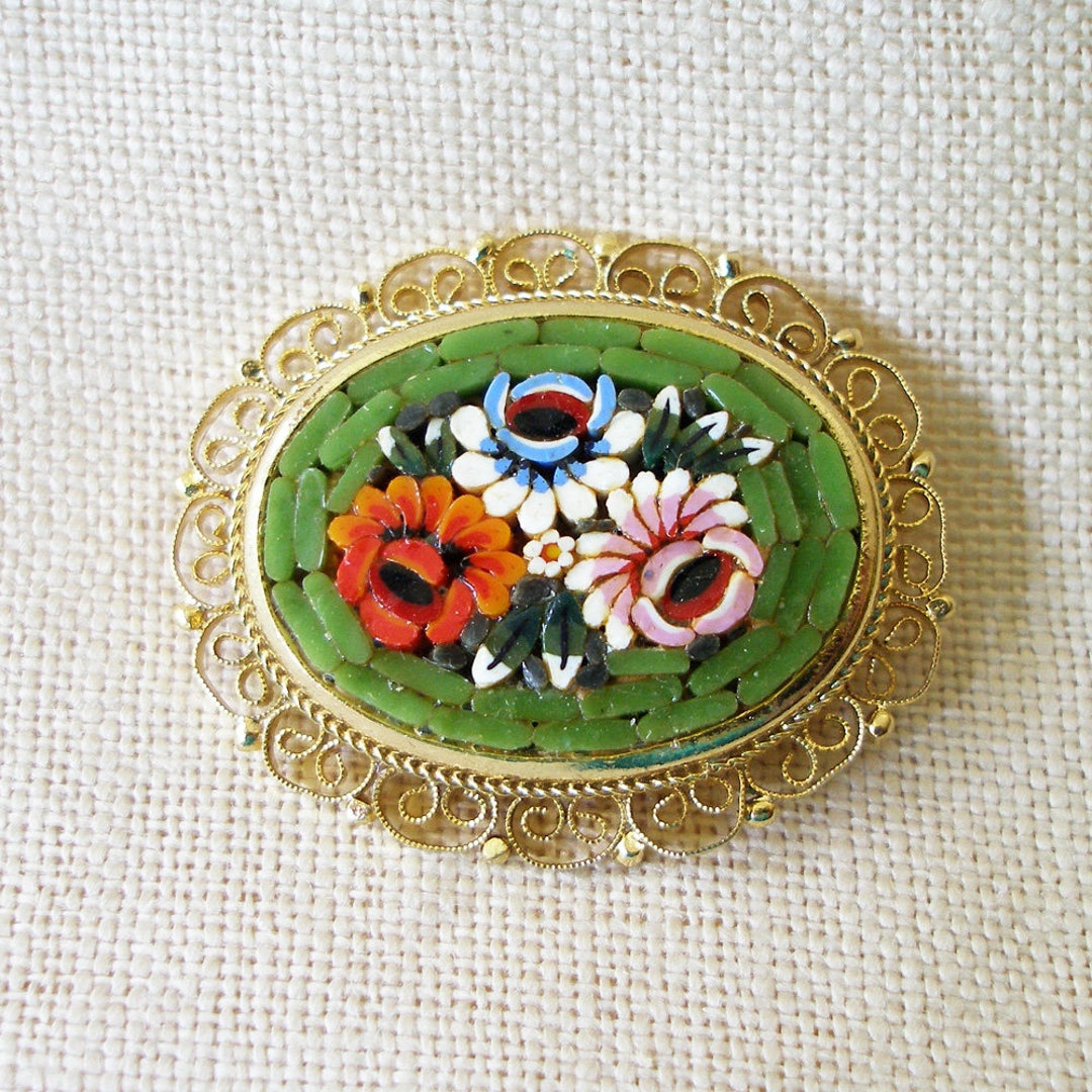 Mosaic Flower Brooch, Micro Mosaic Brooch, Italian Brooch, Mother's Day ...