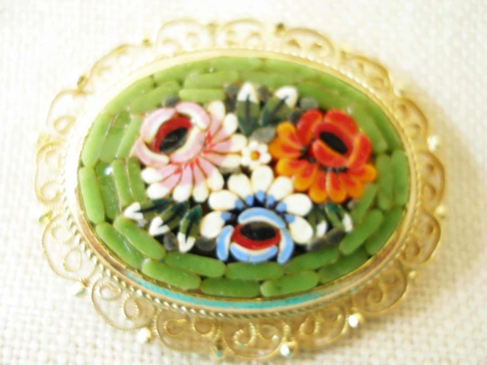 Mosaic Flower Brooch Micro Mosaic Brooch Italian Brooch - Etsy