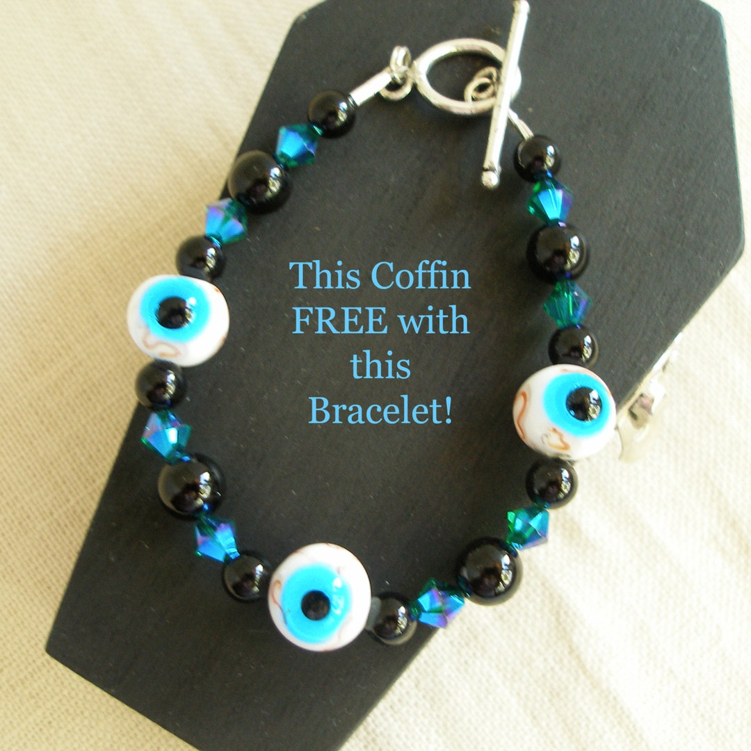 Halloween Bracelet, Creepy Eyeball, Spooky, Blue Eyes, Free Mini-coffin ...
