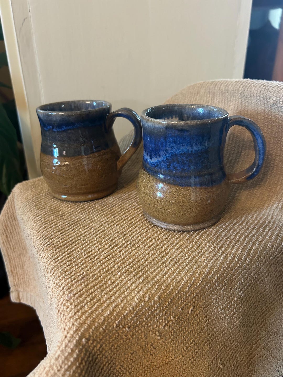 Handmade Stoneware Mug Set • Blue & Brown Glazed Pottery - Etsy