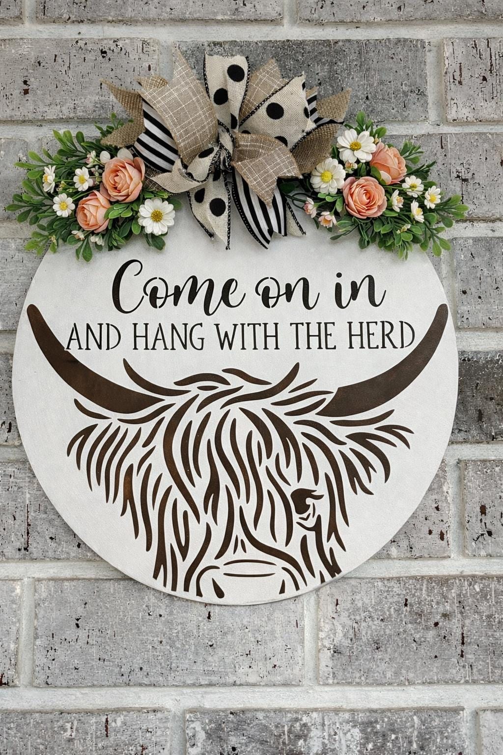 Hang With the Herd Highland Cow 18" Wall/door Sign, Spring Door Sign ...