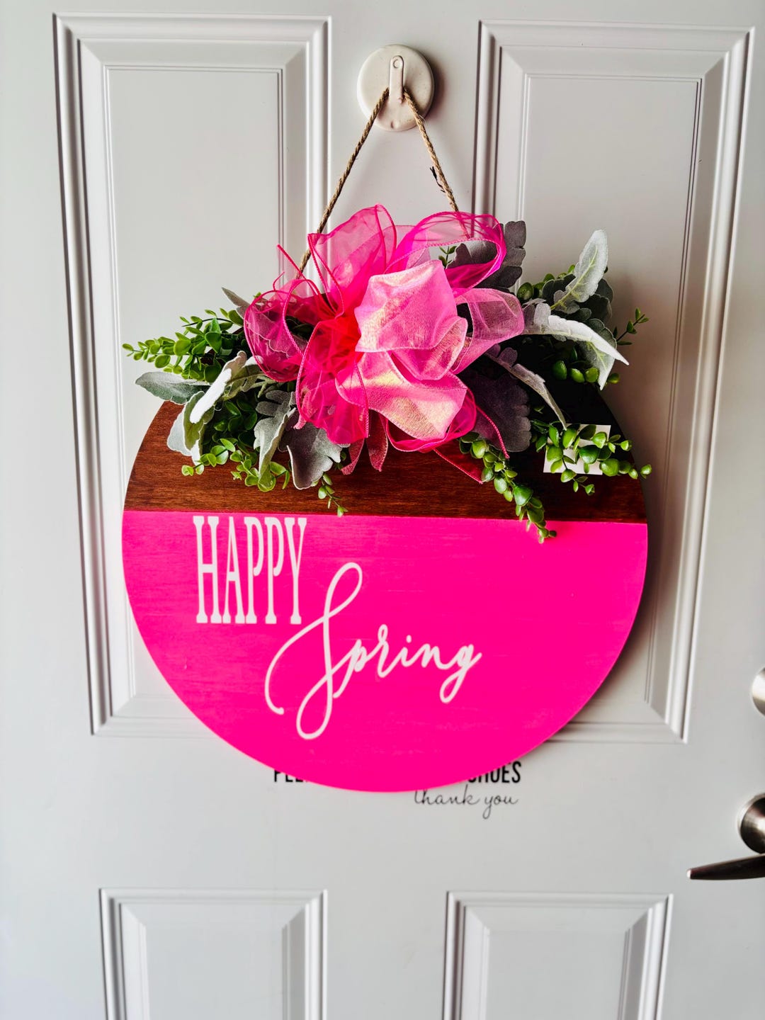 Happy Spring 18” Wooden Door Sign, Spring Door Sign, Door Sign, Pink ...