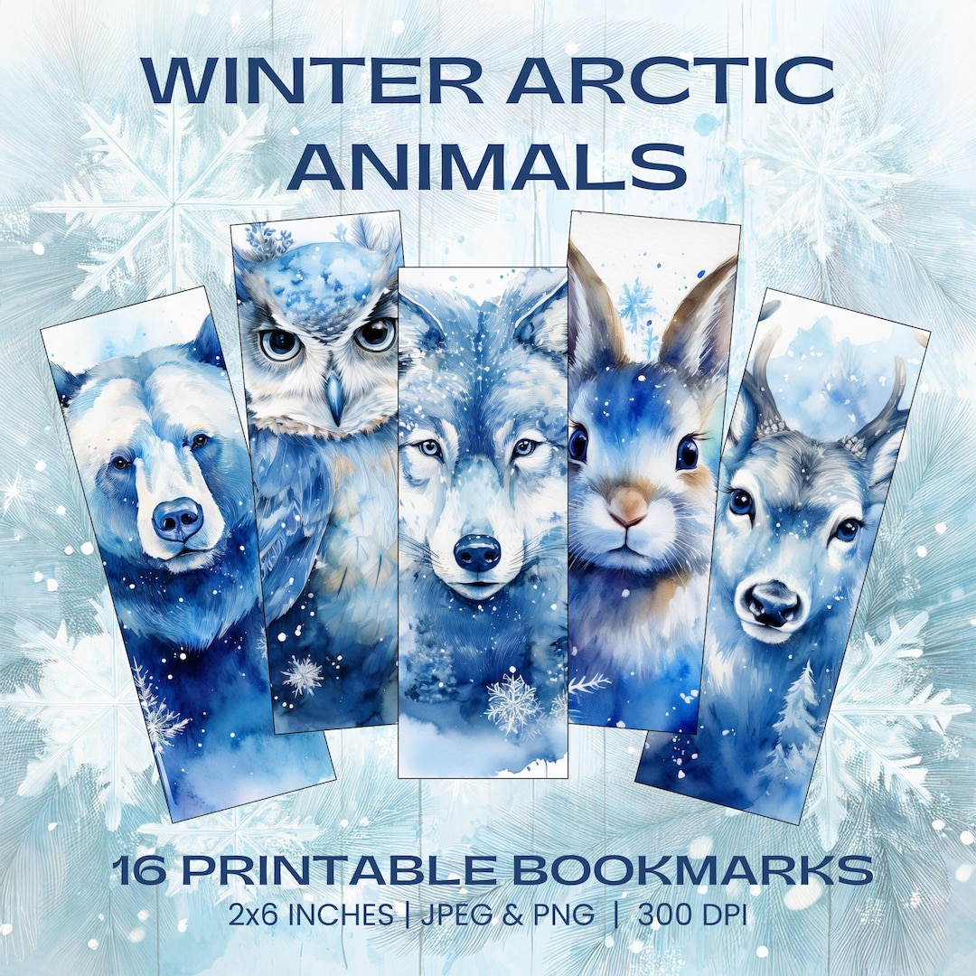 16 Winter Arctic Animals Printable Bookmarks Digital Bookmarks JPEG ...