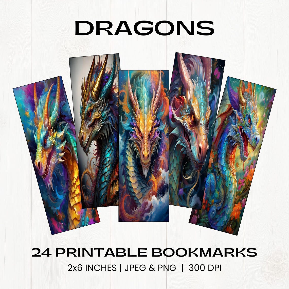 24 Dragon Printable Bookmarks | Digital Bookmarks | JPEG & PNG Format ...