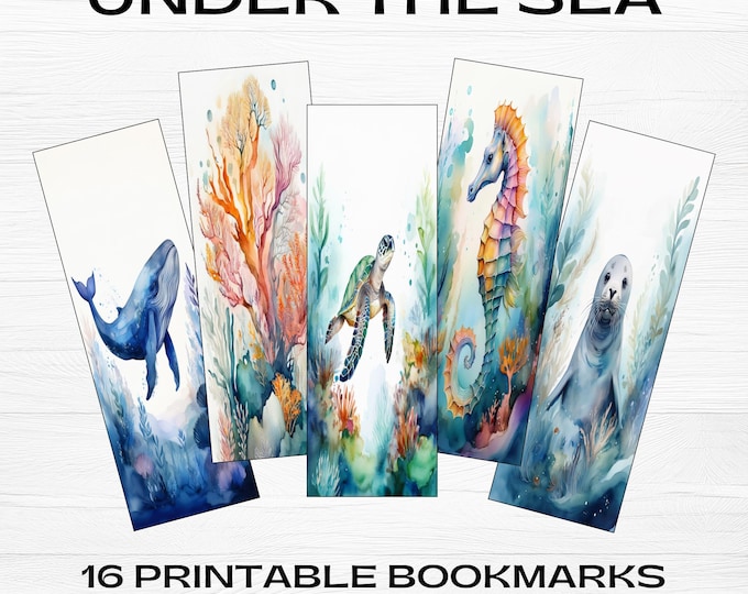 Ocean Animal Whale Sea Turtle Watercolor Printable Bookmarks DIY ...