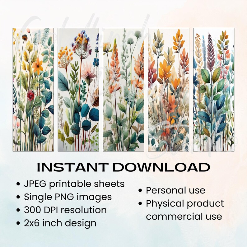 12 Colorful Botanical Printable Bookmarks | Digital Bookmarks | JPEG ...