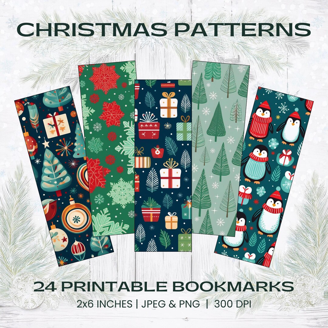 24 Christmas Patterns Printable Bookmarks | Digital Bookmarks | JPEG ...