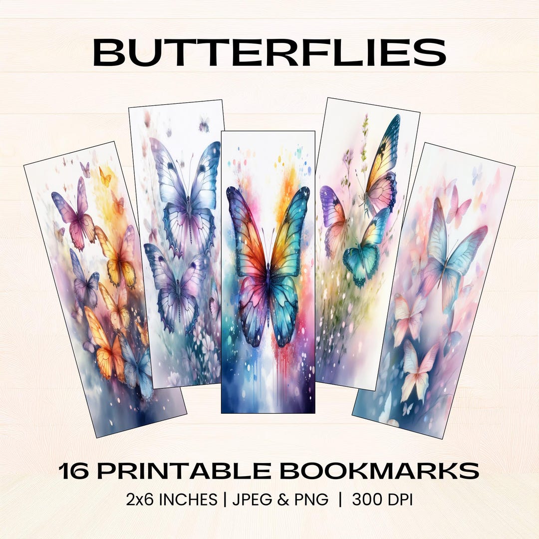 16 Butterfly Printable Bookmarks | Digital Bookmarks | JPEG & PNG ...