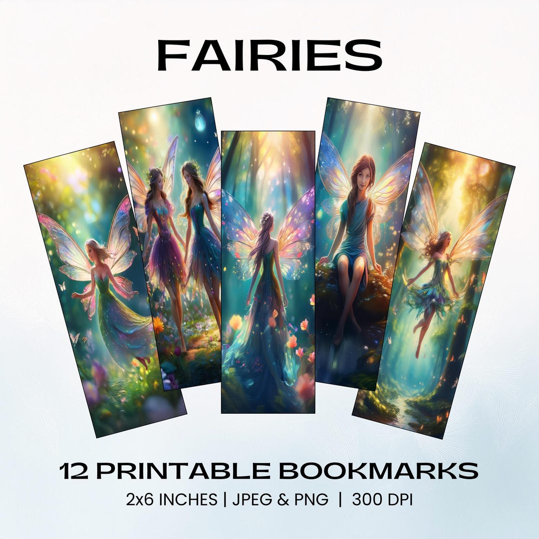 12 Fairy Printable Bookmarks | Digital Bookmarks | JPEG & PNG Format ...