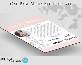 Influencer Media Kit One Page Media Kit Template Social - Etsy
