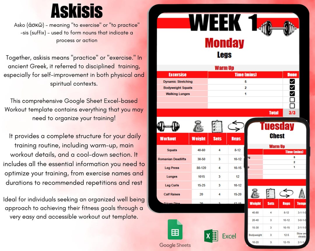 Askisis Workout Template | Google Sheets Fitness Tracker | Strength ...