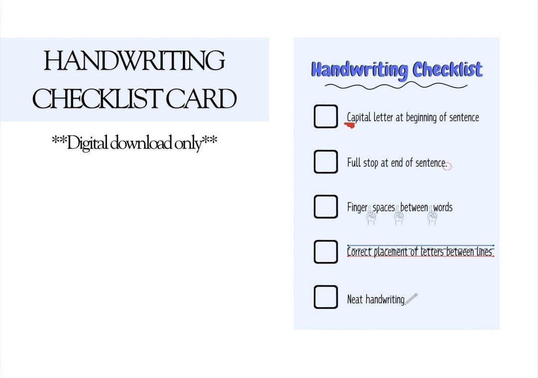 Handwriting Checklist - Etsy