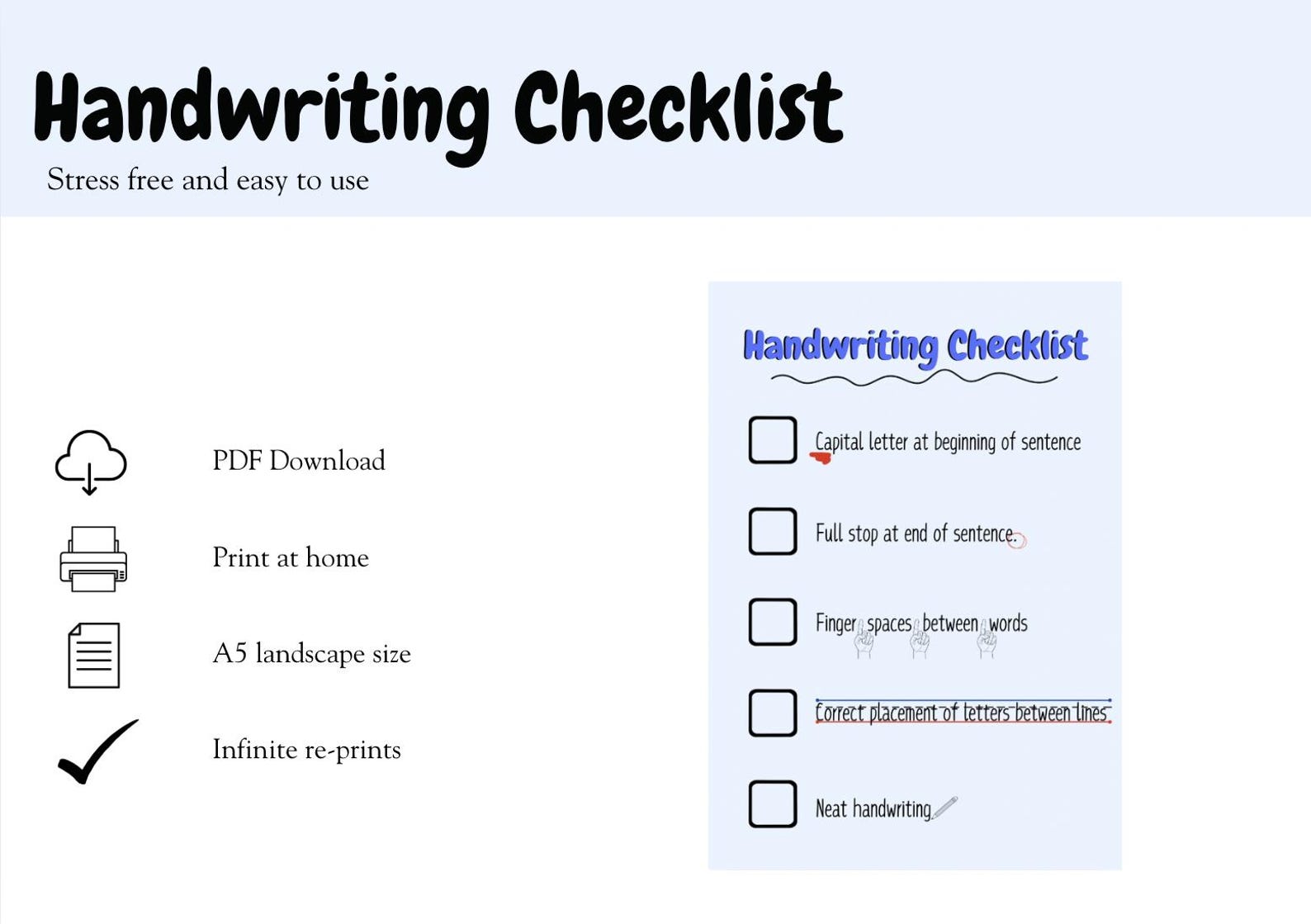 Handwriting Checklist - Etsy