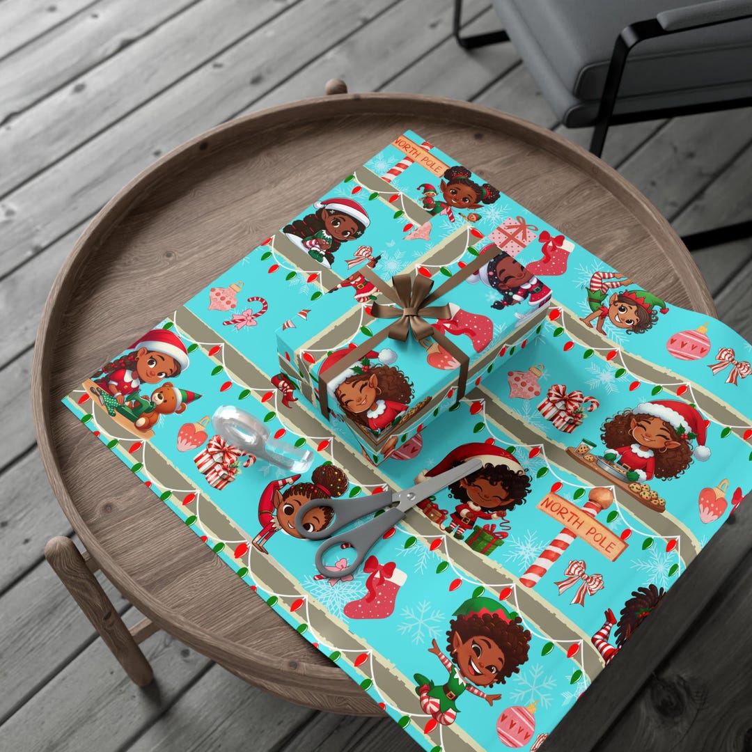Gift Wrap Cutest Brown Elves, Santa's Workshop, Brown-skinned Girl ...