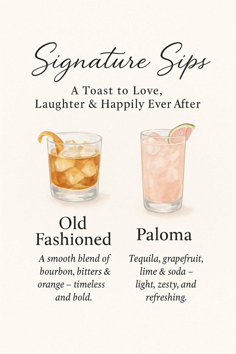 Downloadable Wedding Bar Sign | Signature Cocktails | Old Fashioned ...