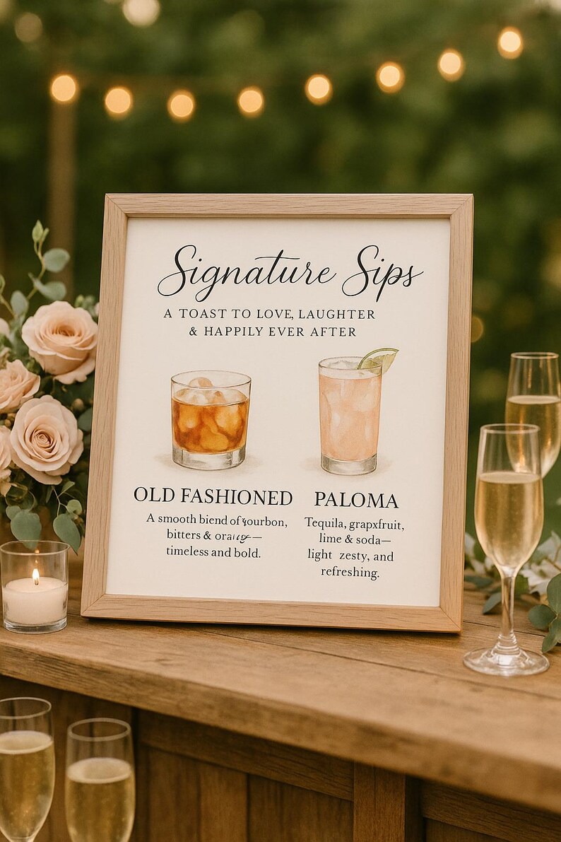 Downloadable Wedding Bar Sign | Signature Cocktails | Old Fashioned ...